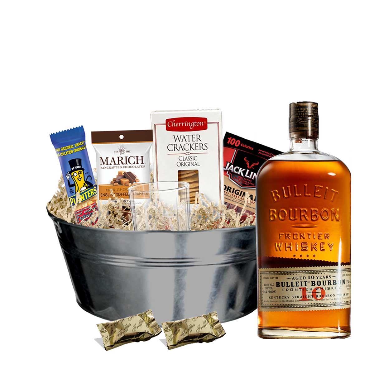 Bulleit 10 Year Bourbon Whiskey 750ml Gift Basket – tagliquorstores.com